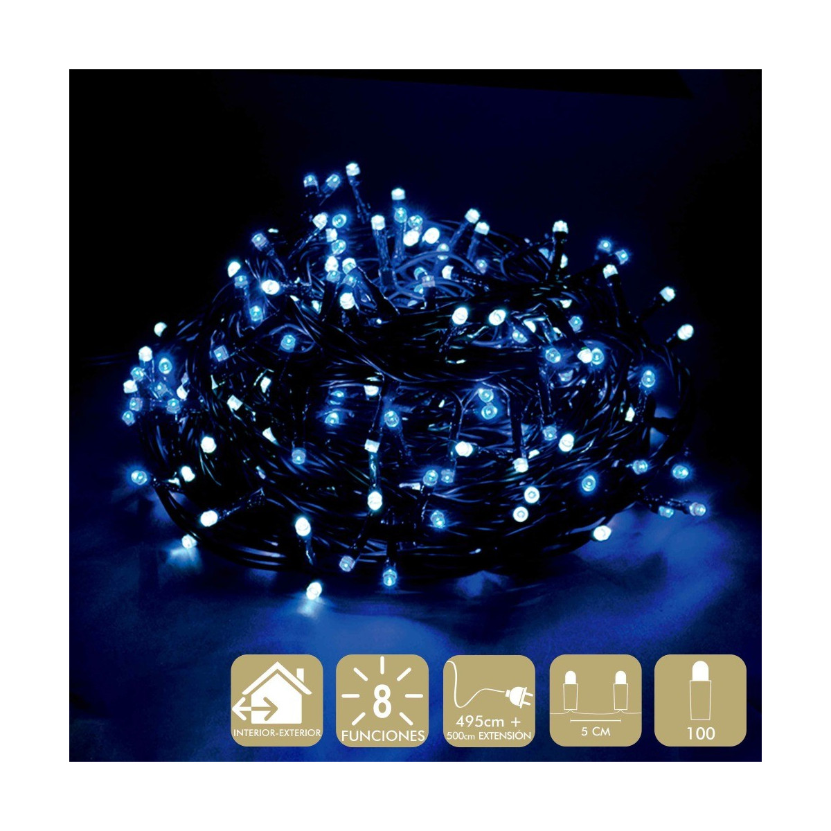 100 Luzes Led 8 Funções Branco Azul