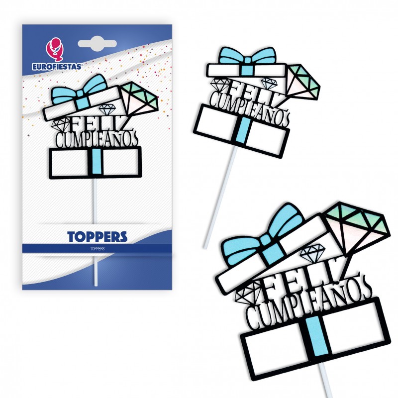 Topper Feliz Aniversário Diamante Azul