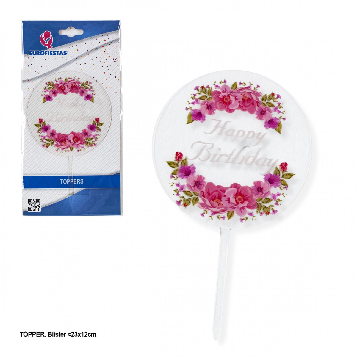 Topper Feliz Aniversário Flores Circulares