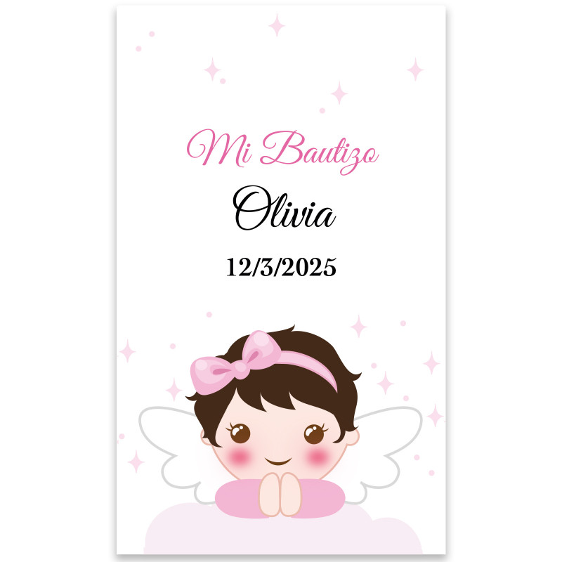 Adesivo Anjo Menina 3X5 Retangular Personalizável Para Batizado
