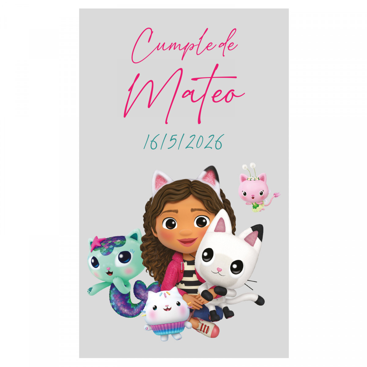 Adesivo Gabby Gato 3X5 Retangular Fundo Transparente Personalizável